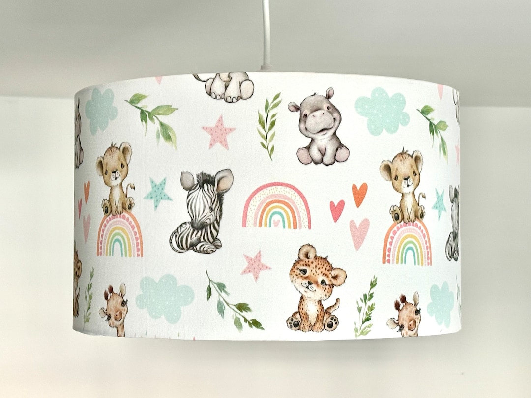Rainbow Safari Lamp Shade Elephant Giraffe Home Decor Ocean Lampshade ...