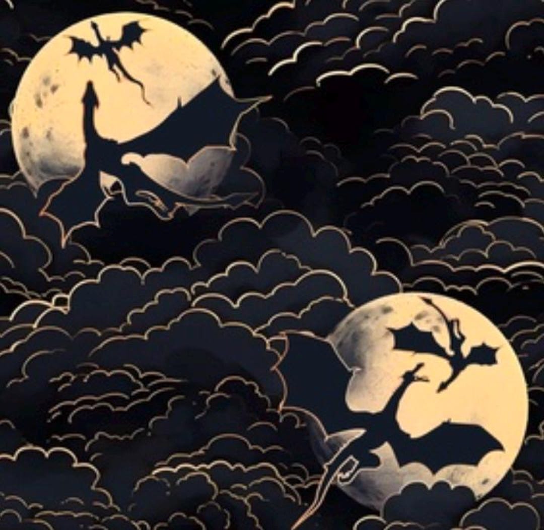 Gothic Dragon Fabric Celestial Fabric Fantasy Fabric Dragon Theme Fire ...