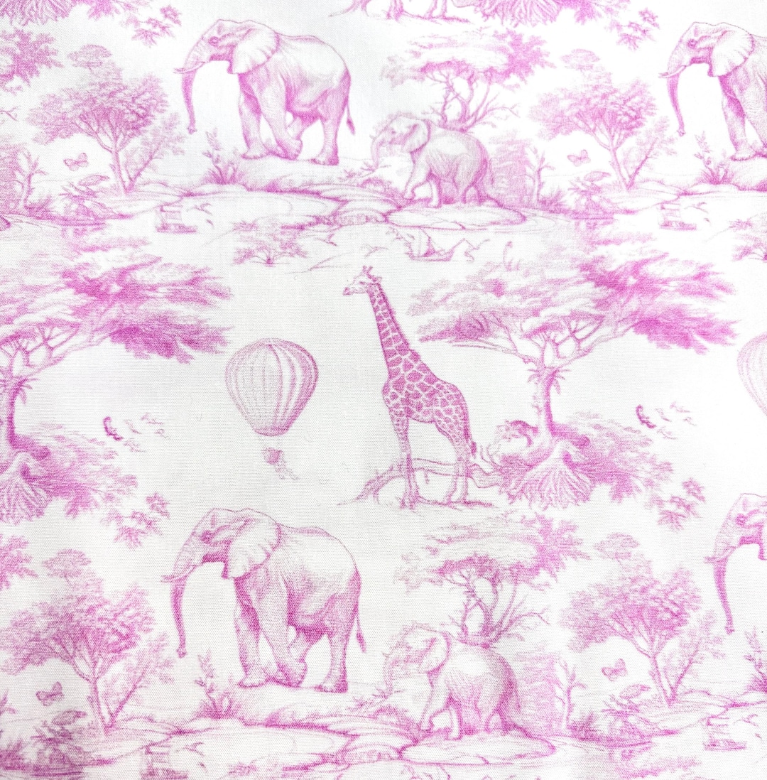 Pink Chinoiserie Toile De Jouy Safari Fabric Baby Safari Animals Fabric ...