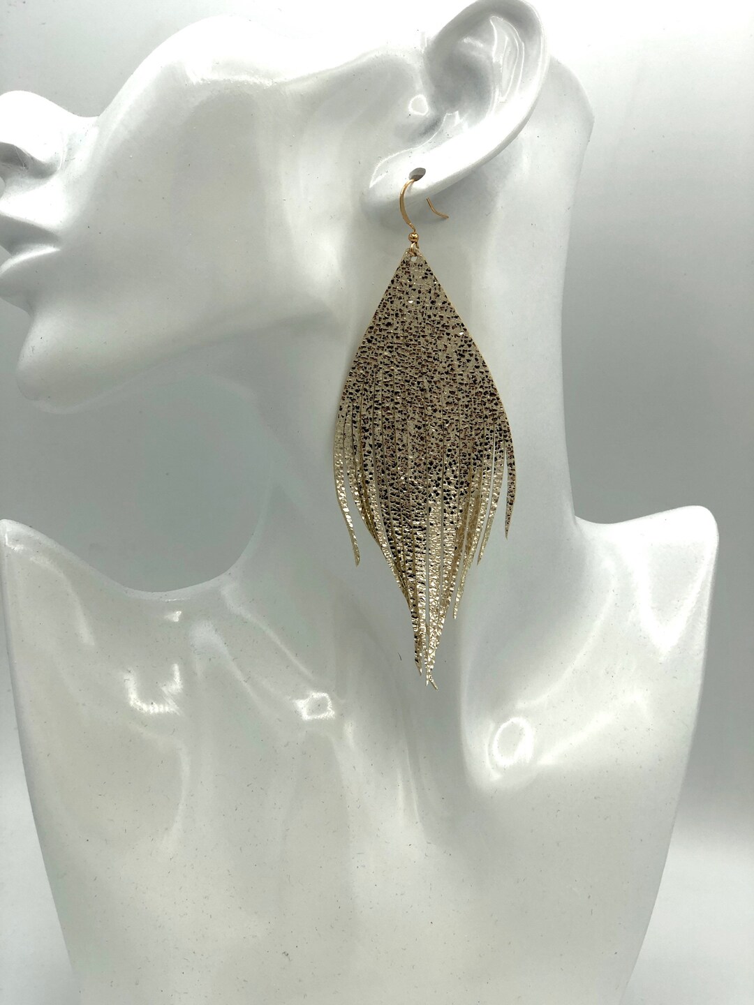 Leather Feather Earrings Champagne Gold Leather Feather Earrings Gold ...