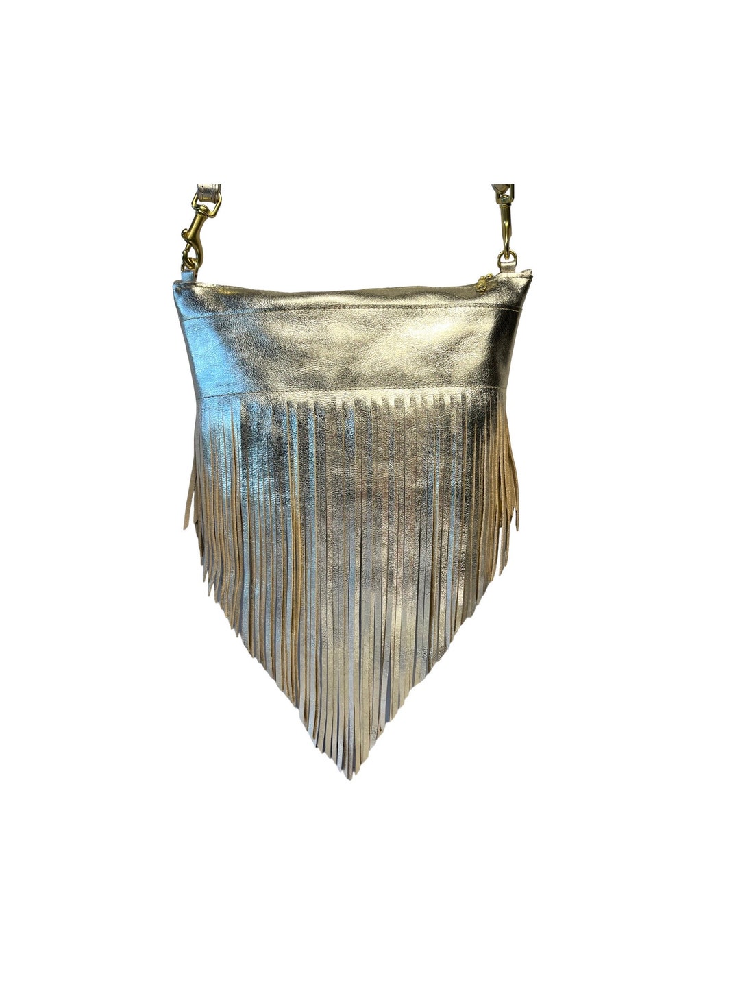 Leather Fringe Purse Gold Leather Fringe Crossbody Fringe Shoulder Bag ...