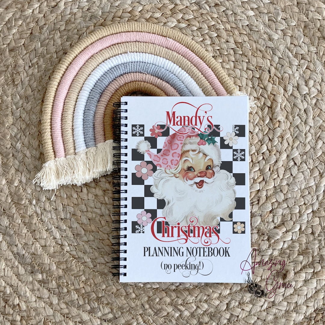 Personalised Christmas Planning Notebook, Printed Vintage Santa ...