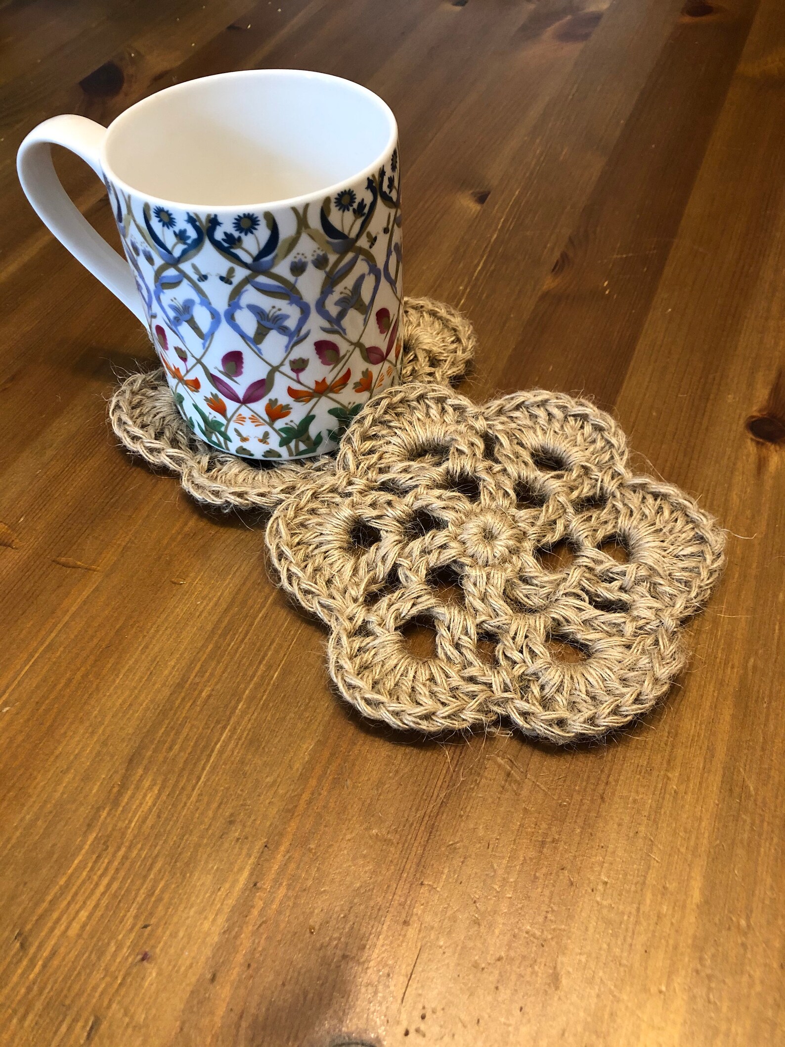 Eco Decor Natural Jute Coasters Set Hand Crochet Doily Cup | Etsy