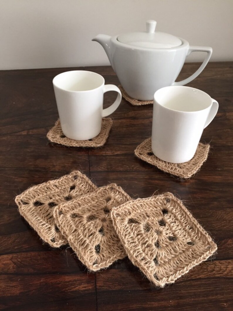 Natural Jute Coasters Crochet Jute Coasters Eco Friendly Set of 2 ...