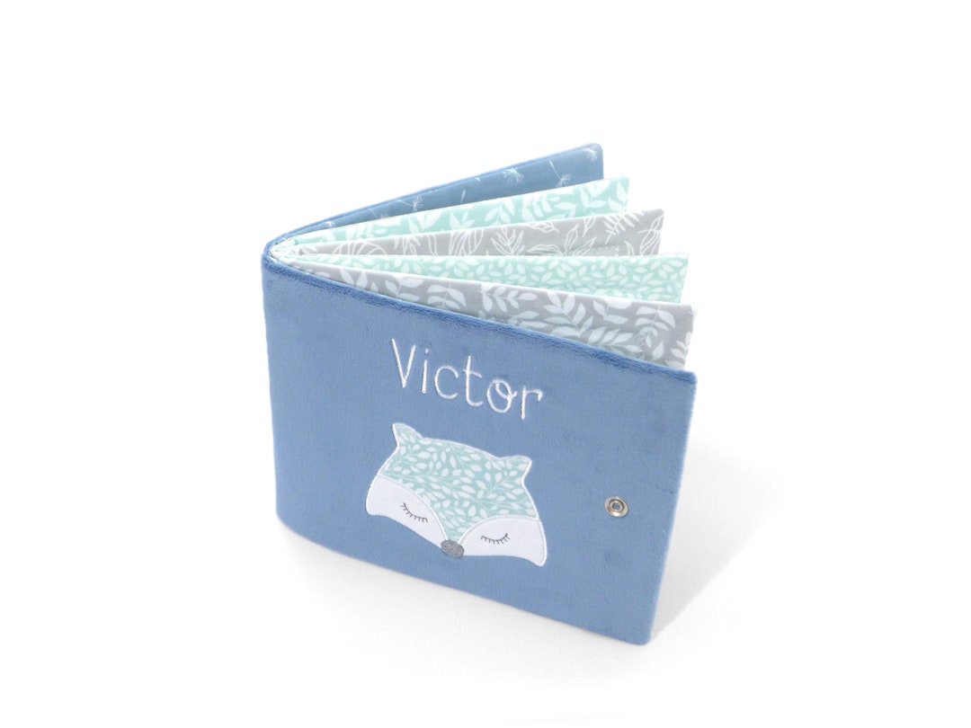 Album photo tissu personnalisé, album photo doudou, couverture bleu ...