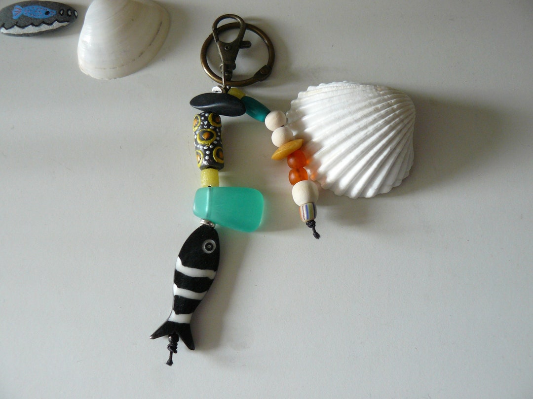 Black and White Striped Fish Key Ring Bag Charm Seaside - Etsy