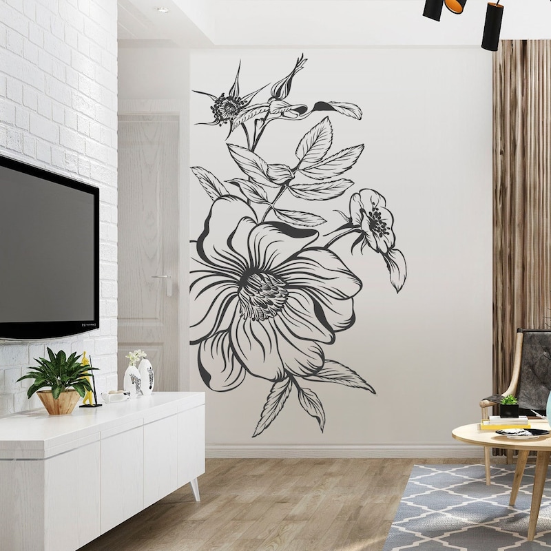 Black Flower Wall Stickers - Etsy