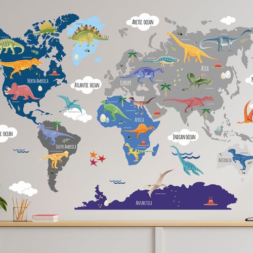 Dinosaur World Map Wall Decal Wall Sticker Dinosaur World - Etsy