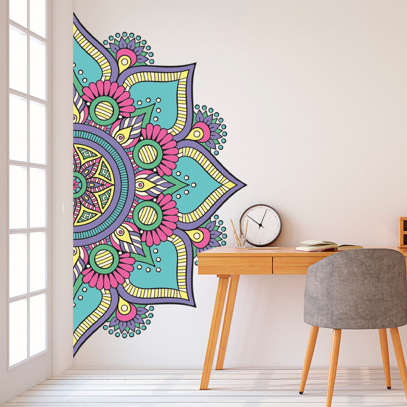 Mandala in Half Wall Sticker Colorful Mandala Wall Decal - Etsy
