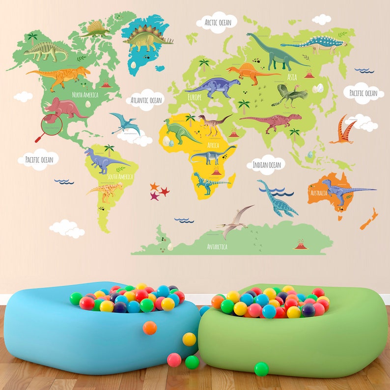 Dinosaur World Map Wall Decal Wall Sticker Dinosaur World - Etsy