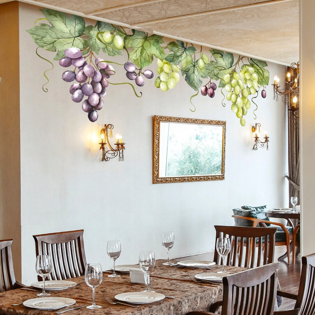 Vine Wall Sticker, Wall Decal, Watercolor, Nature, Bunch of Grapes ...