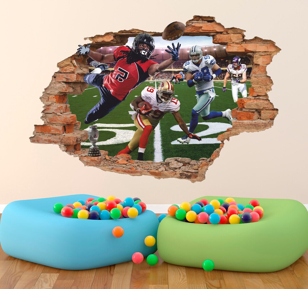 American Football 3D Wall Decal, Gridiron Football Wall Sticker, Sports ...