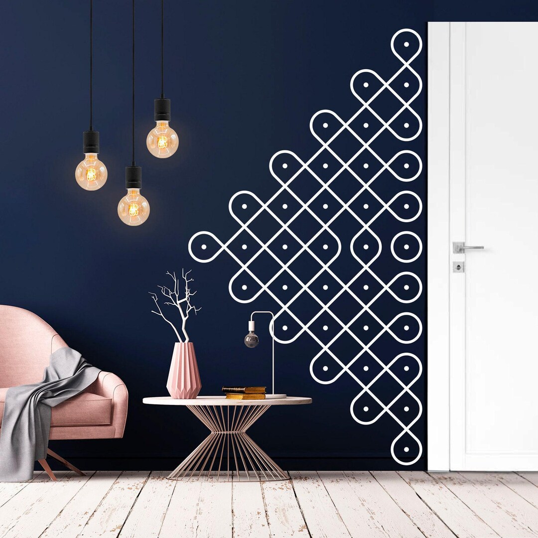 Kolam Half Wall Decal - Folk Indian Wall Art Sticker for Home - Studio ...