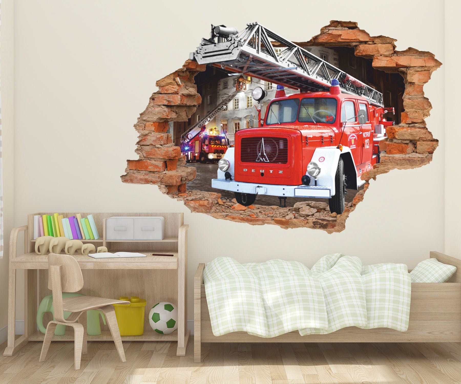 Fire Truck 3D Wall Sticker Fire Engine Wall Decal Fireman - Etsy