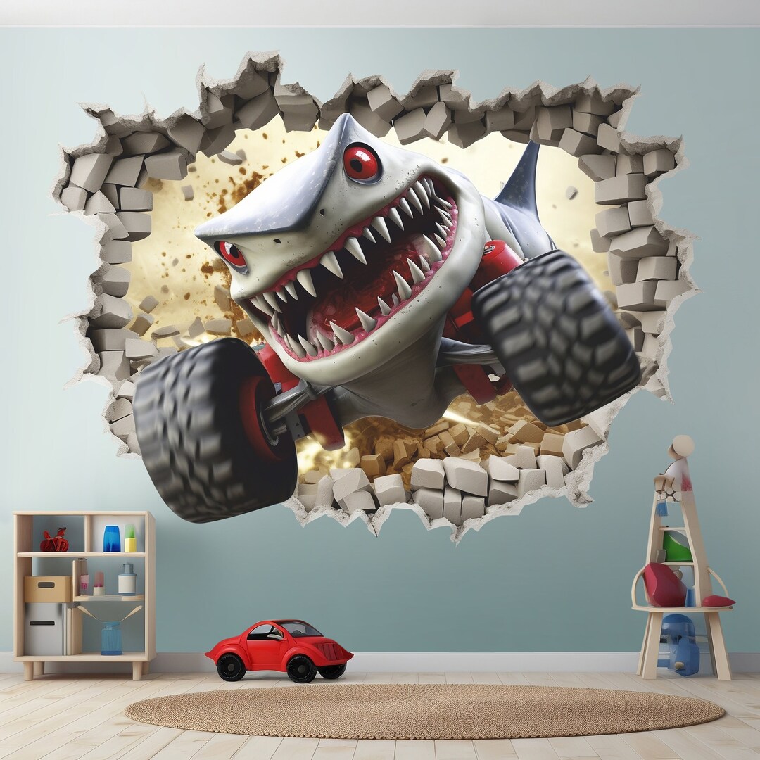 Shark Monster Truck 3D Wall Decal, Wall Sticker, Sports Truck, Car ...