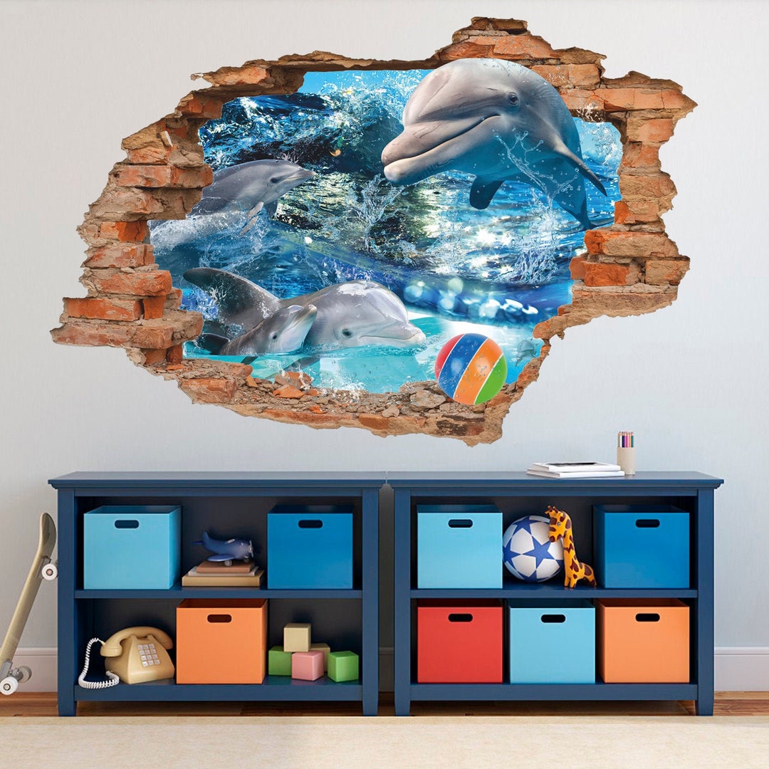 Dolphin 3D Wall Decal, Dolphinarium Wall Sticker, Removable Vinyl ...