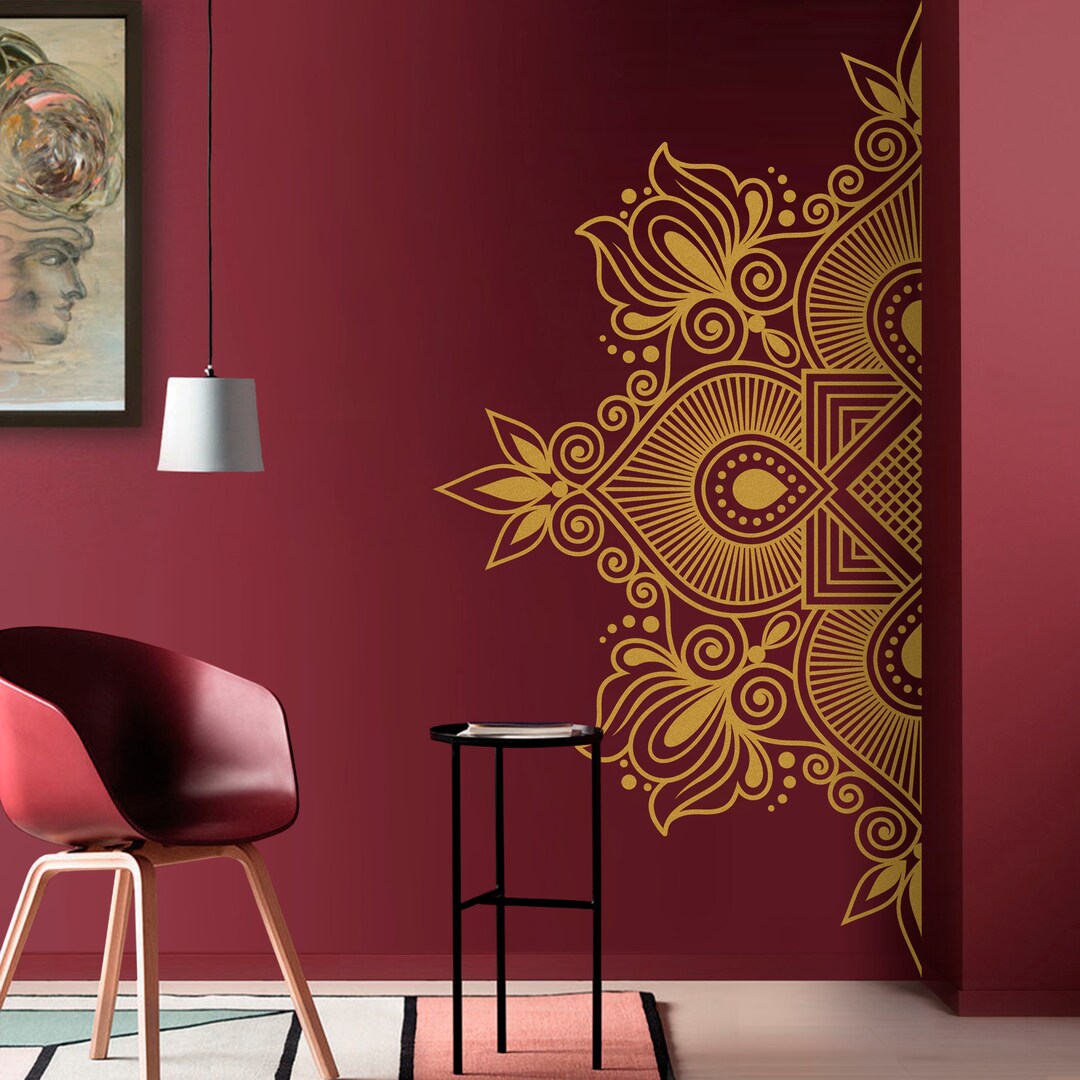 Rangoli in Half Wall Sticker, Wall Decal, Decor, Alpona, Patterns ...