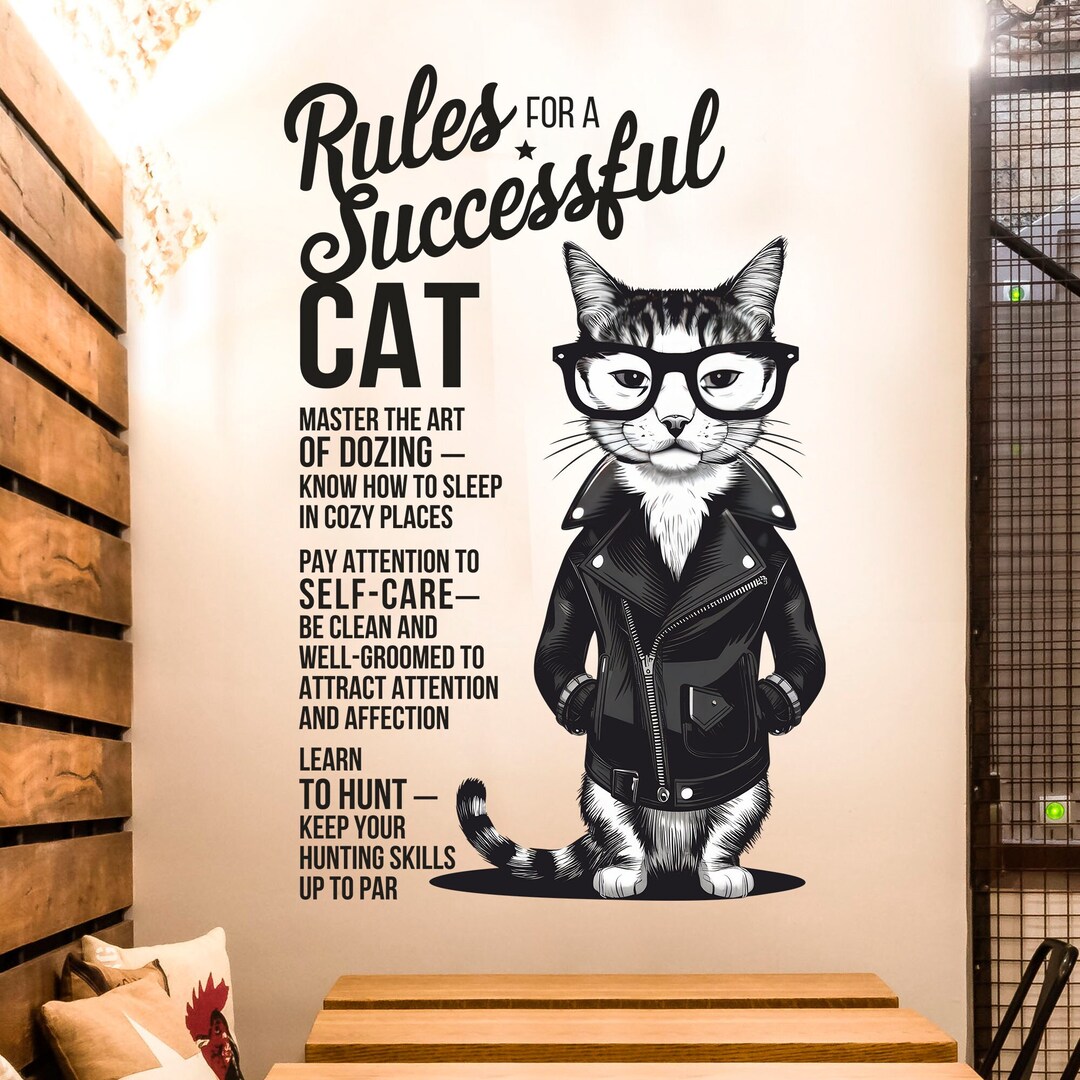 Rules for a Successful Cat Wall Sticker, Funny Lettering Wall Decal ...