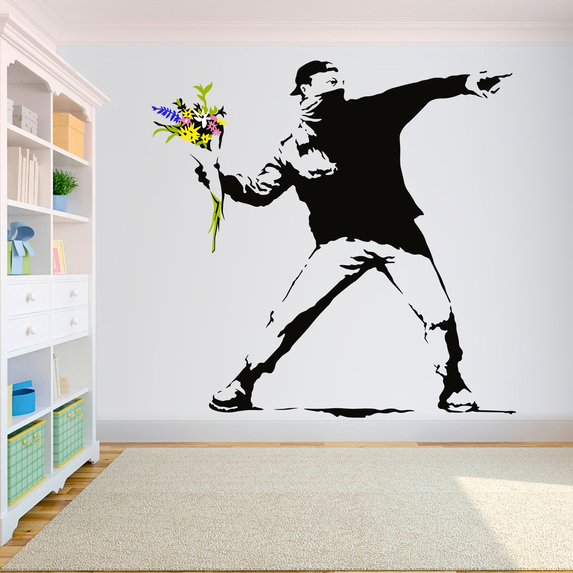 Flower Thrower Wall Sticker Street Art Wall Decal Removable - Etsy
