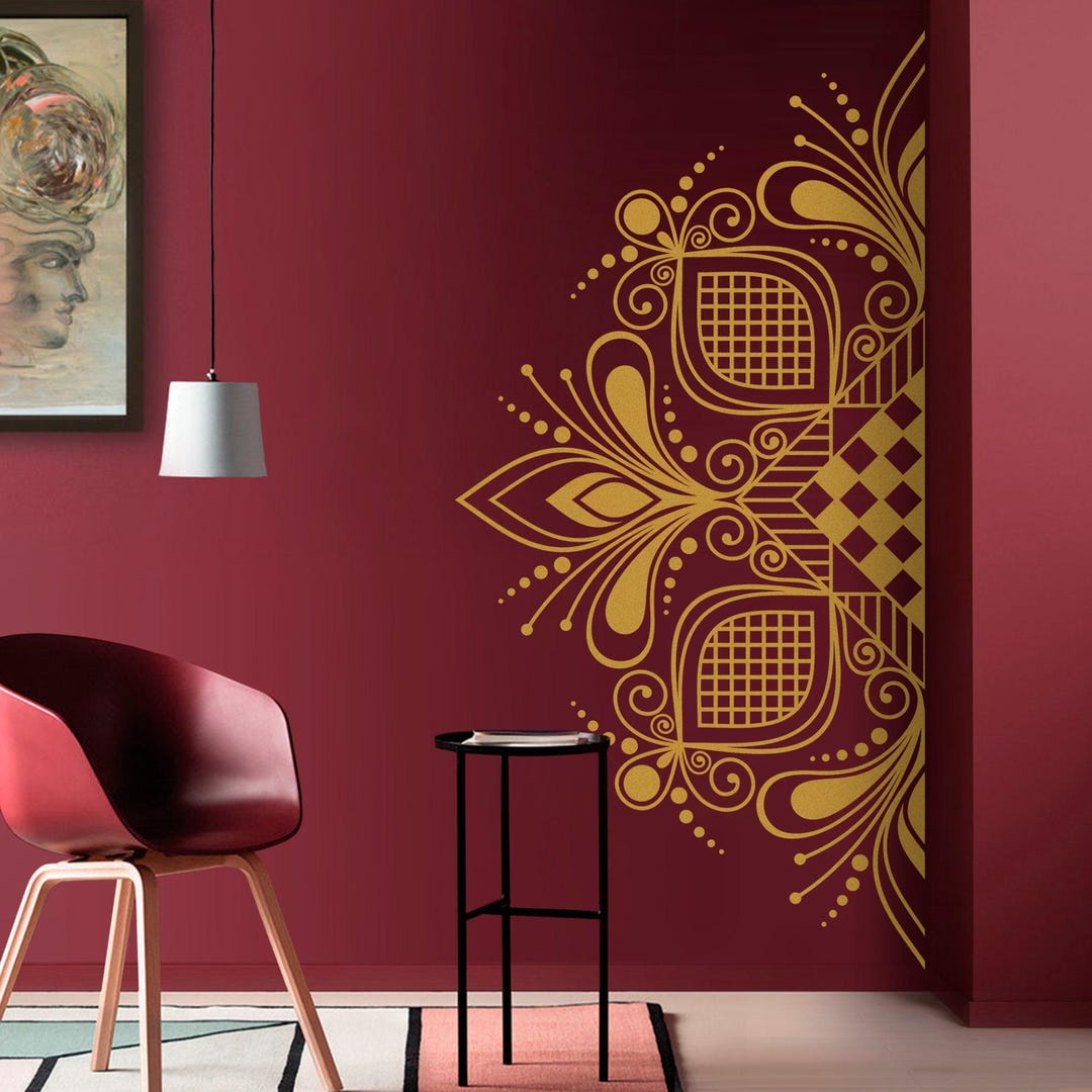 Rangoli Half Wall Sticker - Alpona Wall Decal Art - Decorative Patterns ...