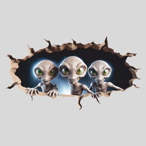 Aliens 3D Wall Sticker, Wall Decal, Aliens Climb Out of the Wall, Space ...
