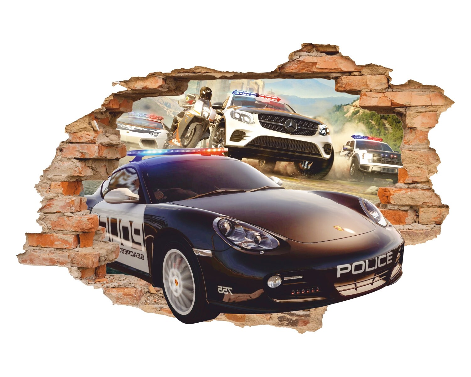 Police Wall Sticker Pursuit Wall Decal Porsche Police Car - Etsy