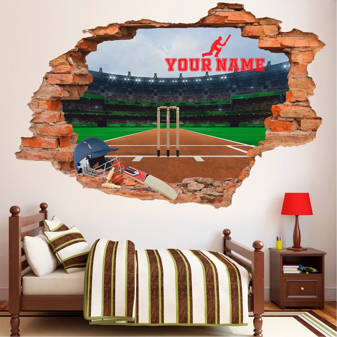 Cricket Wall Decal, Personalized, Cricket Field Wall Sticker, Sport ...