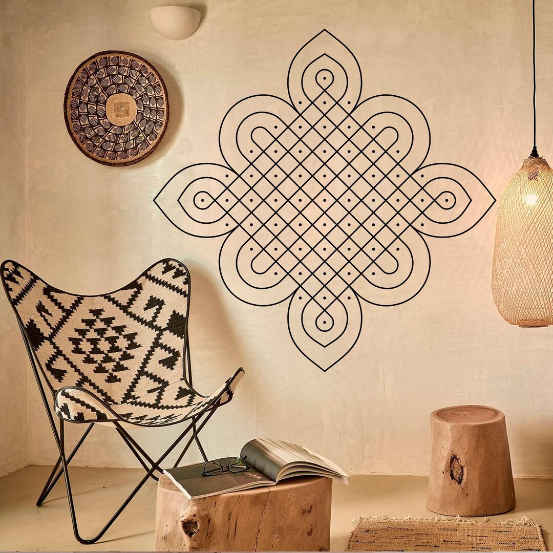 Kolam Wall Decal - Folk Indian Wall Art Sticker for Home - Studio Decor ...