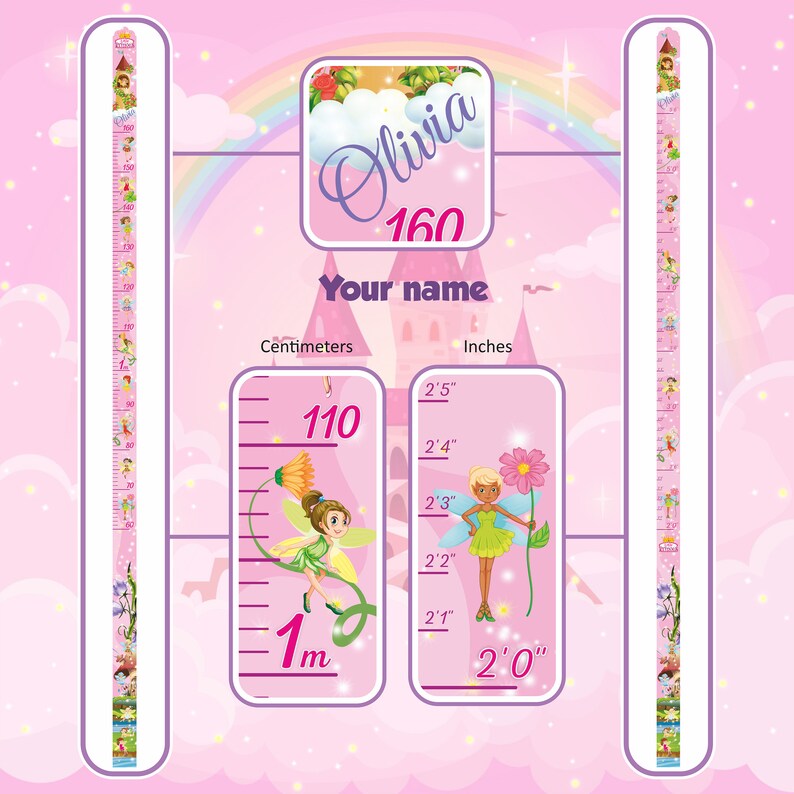 Growth Charts Little Princess Wall Sticker Personalized Name - Etsy