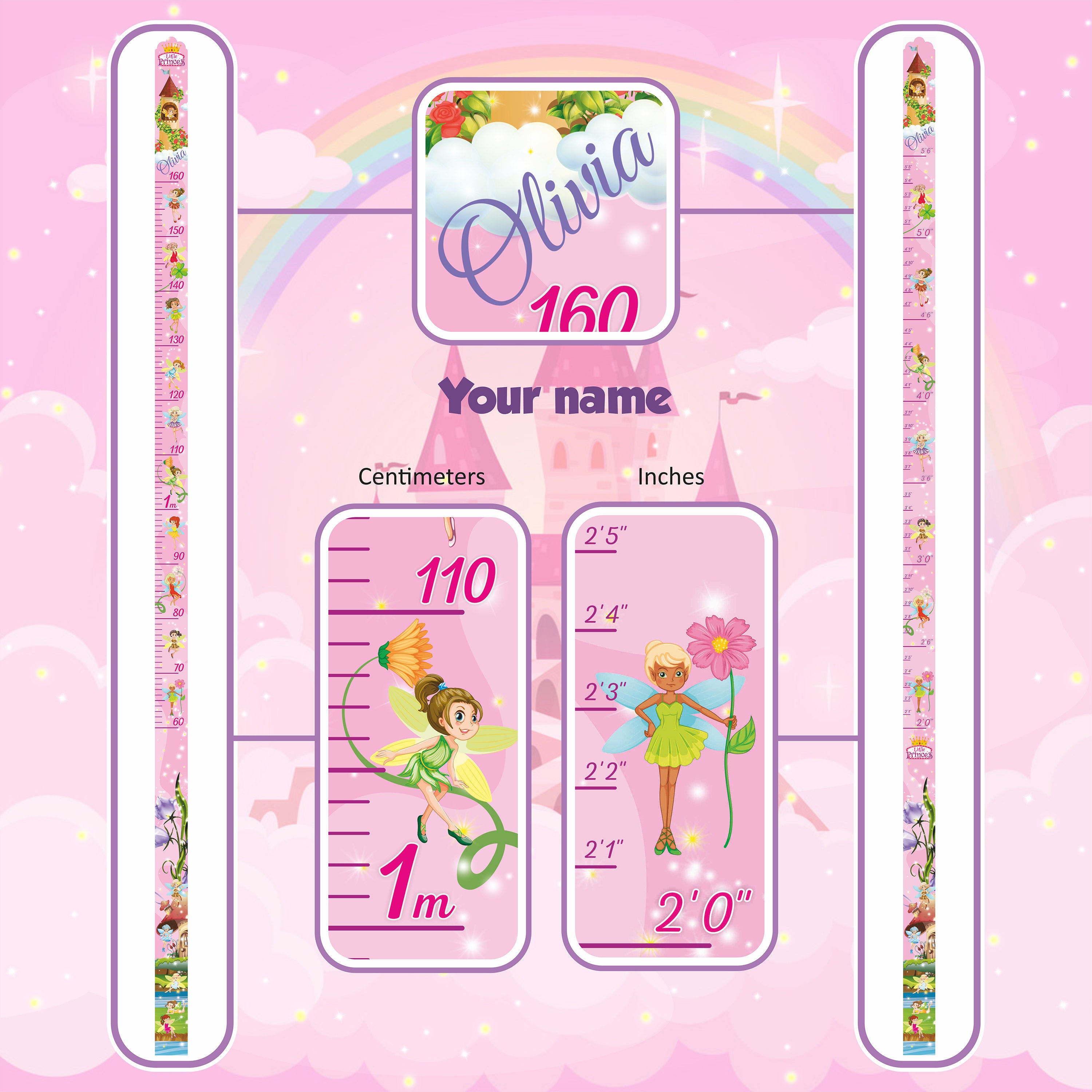 Growth Charts Little Princess Wall Sticker Personalized Name - Etsy