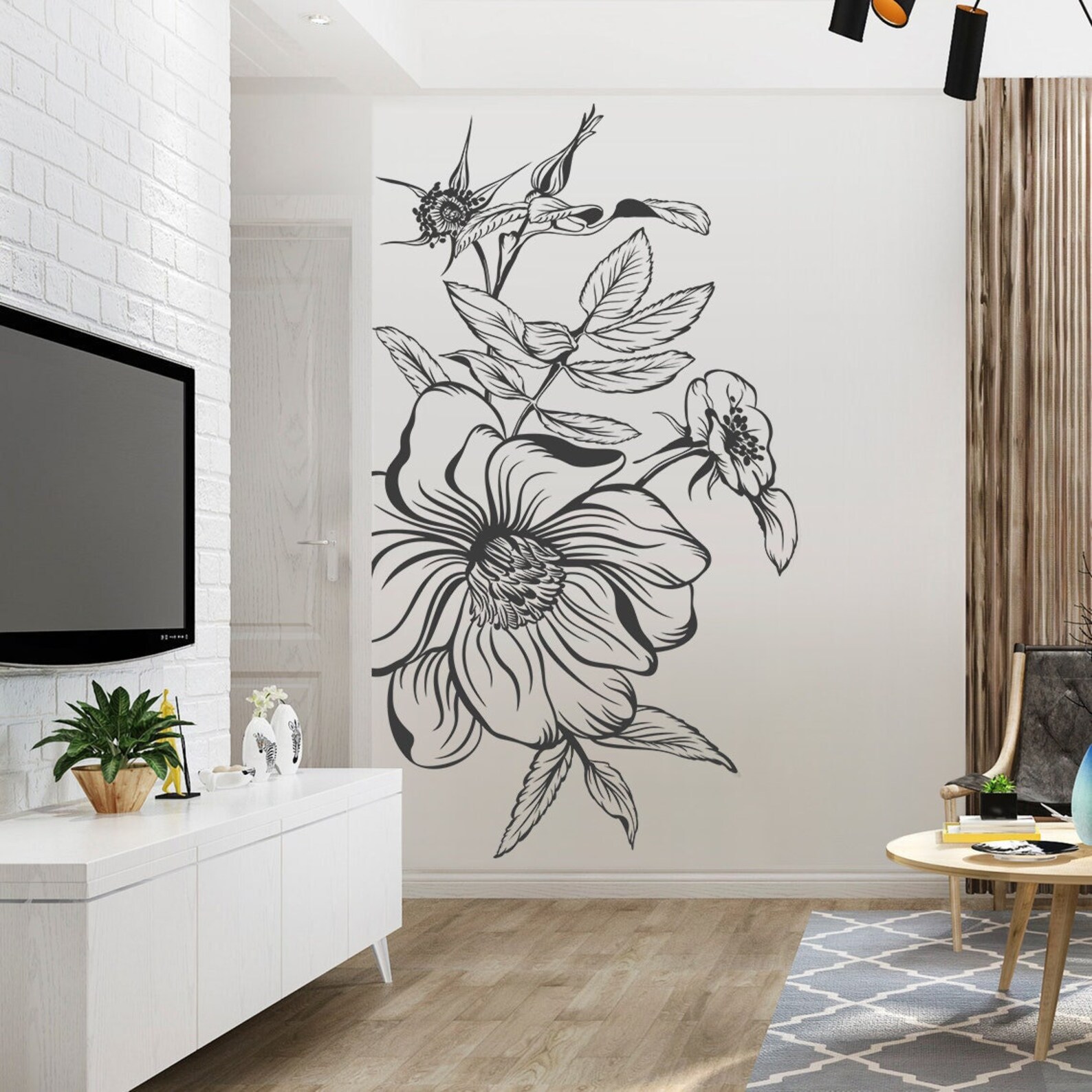 Flower Wall Sticker Floral Wall Decal Nature Plants - Etsy