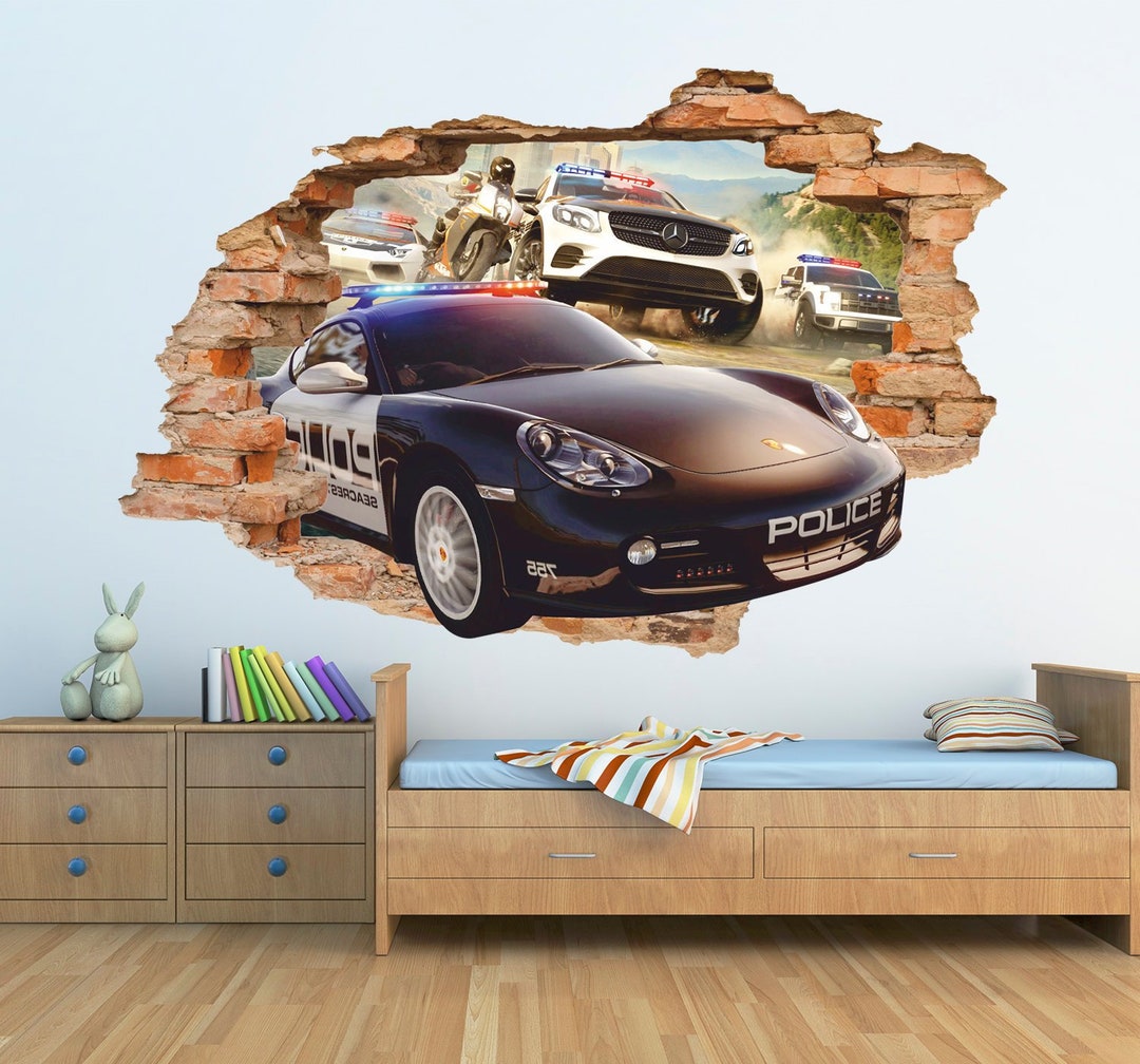 Police Wall Sticker, Pursuit Wall Decal, Porsche, Police Car, Removable ...