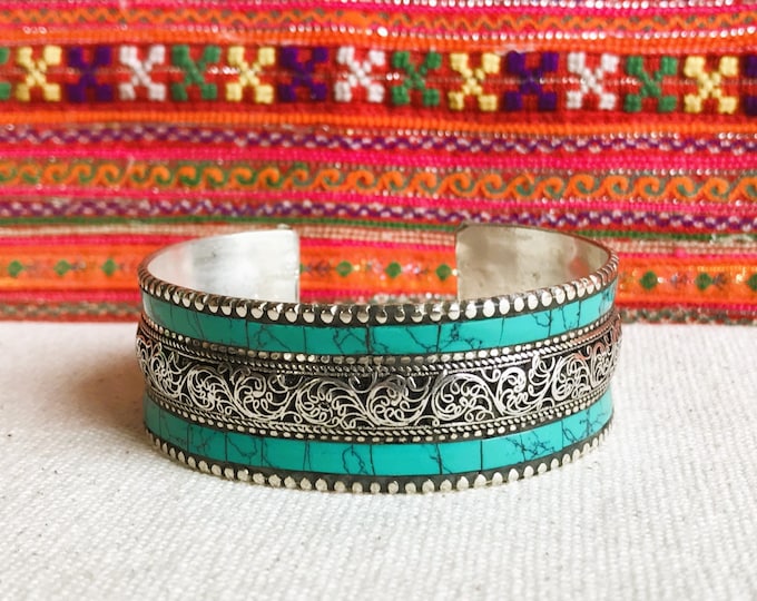Cuff Bracelet Turquoise Blue Nepal - Etsy