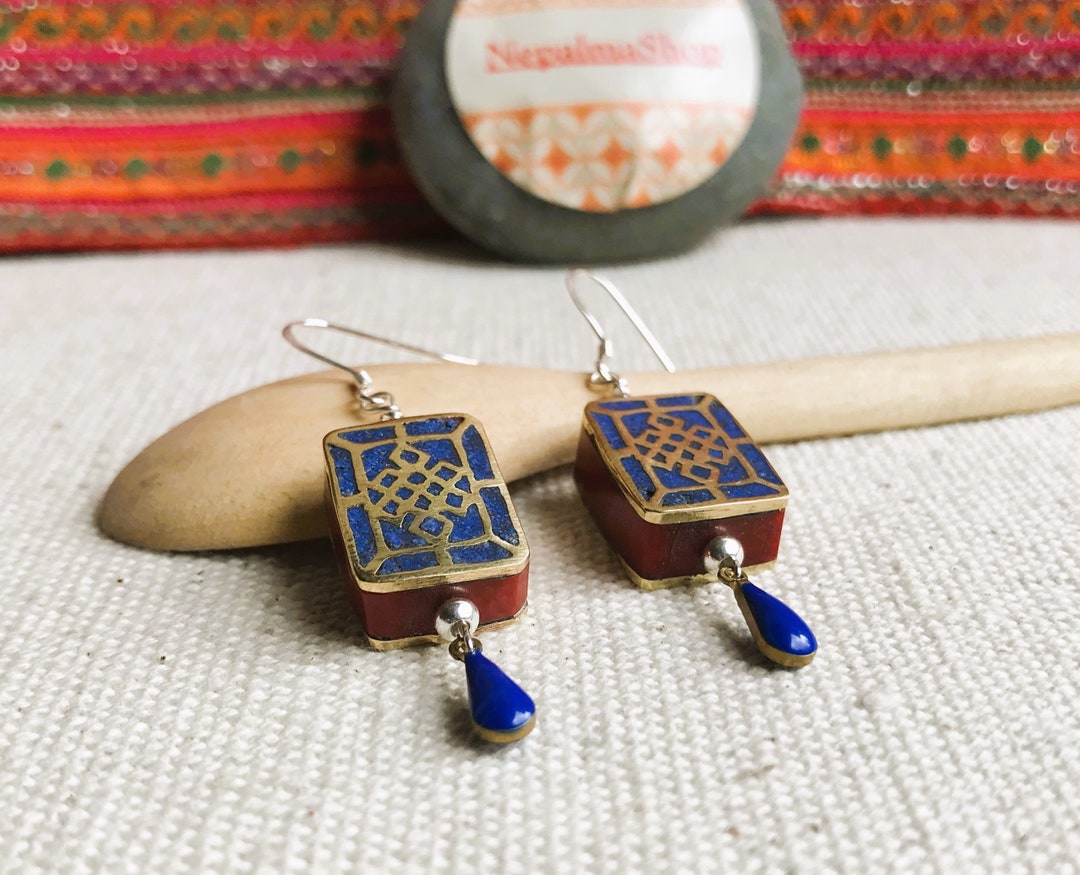 Handcrafted Stone Earrings - Zen Jewelry - Endless Knot - Nepal Tibet ...