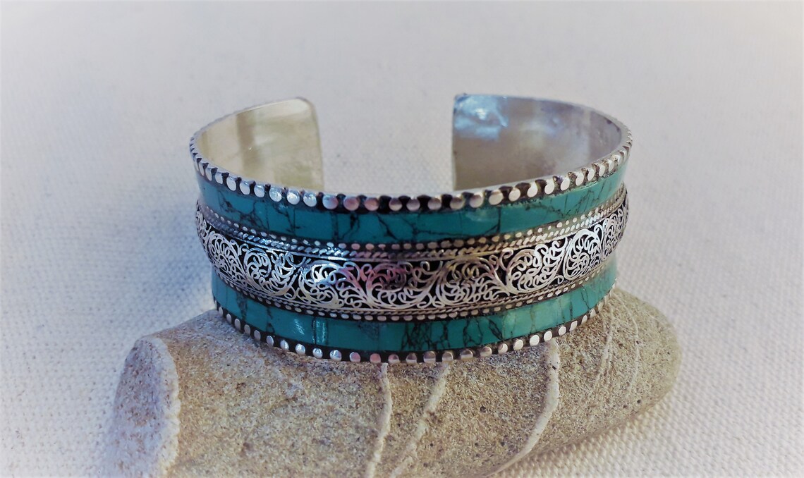Cuff Bracelet Turquoise Blue Nepal - Etsy
