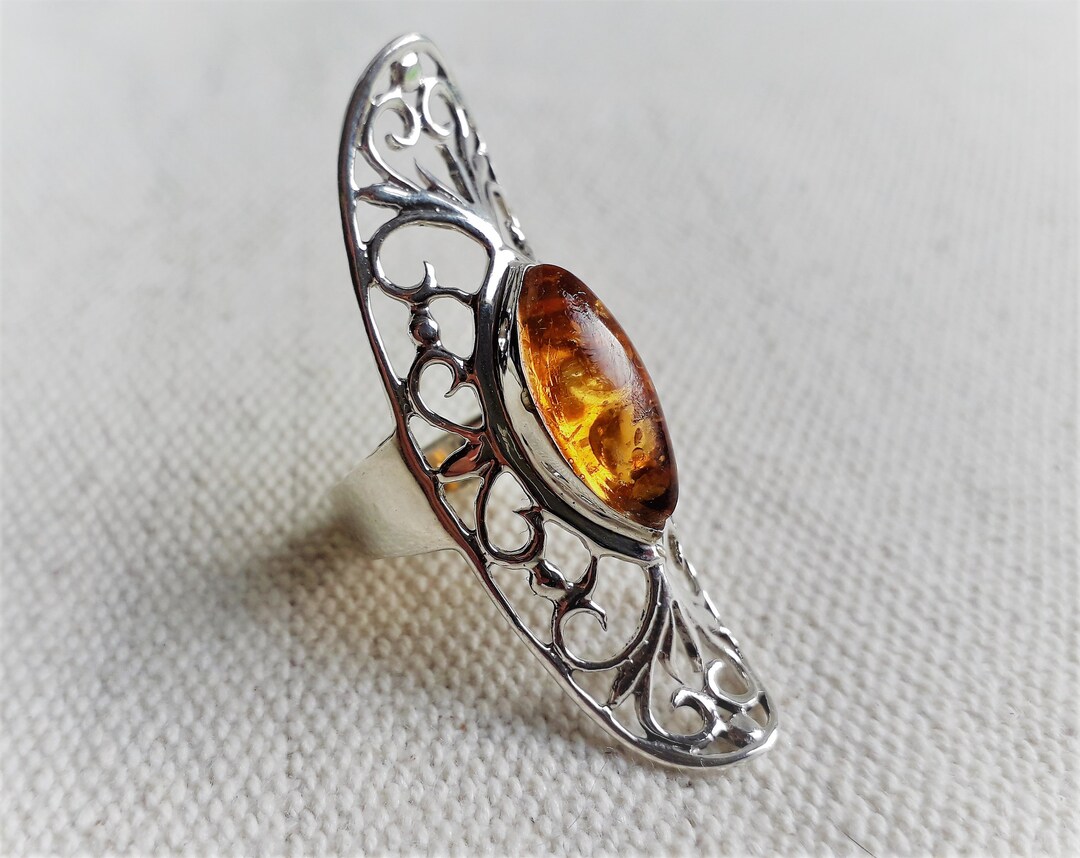 925 Silver Amber Stone Ring nepal Tibet Ring-boho-world Jewelry-ethnic ...