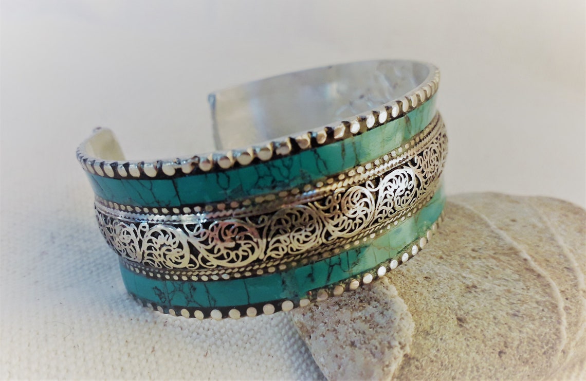 Cuff Bracelet Turquoise Blue Nepal - Etsy