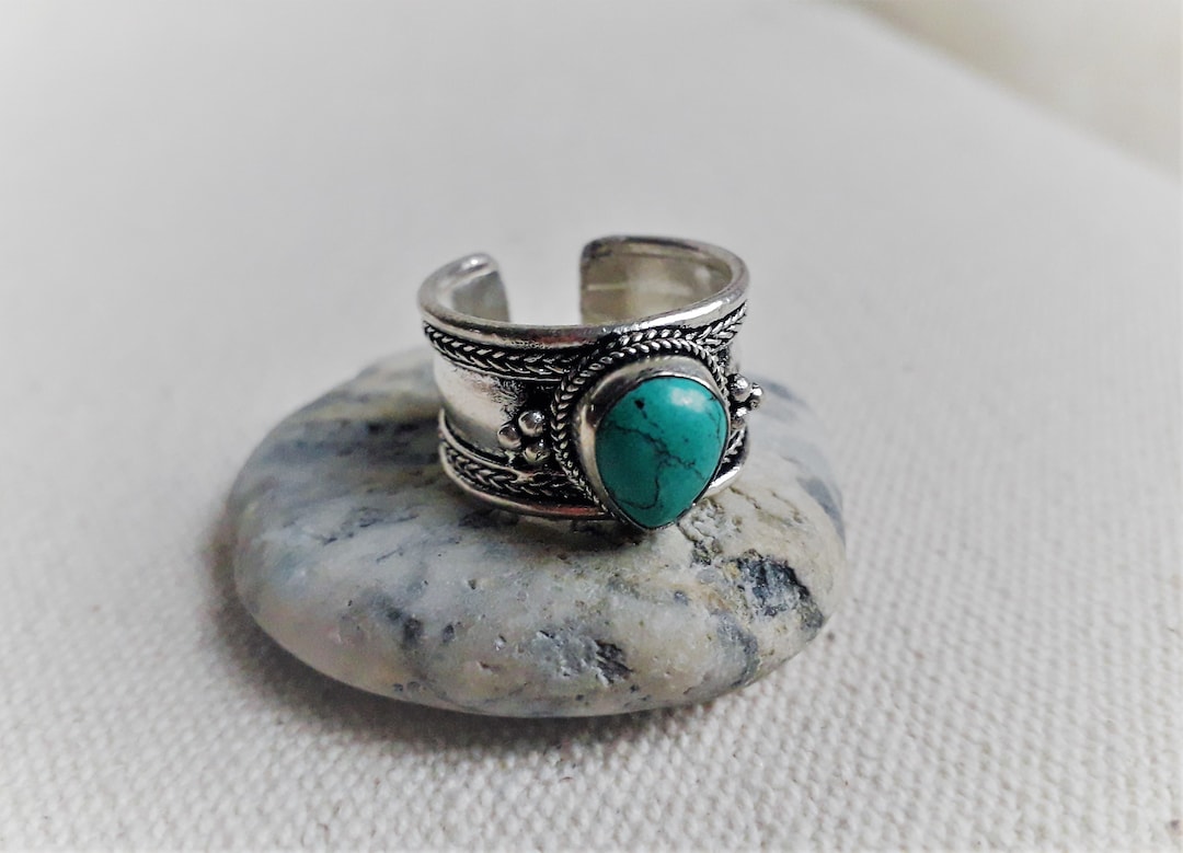 Turquoise Ethnic Ring-stone Jewelry-men's Women's Ring-nepal Tibet - Etsy