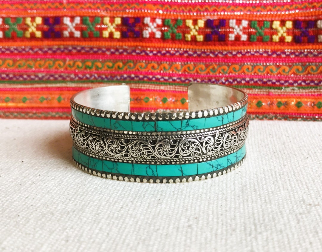 Cuff Bracelet Turquoise Blue Nepal - Etsy