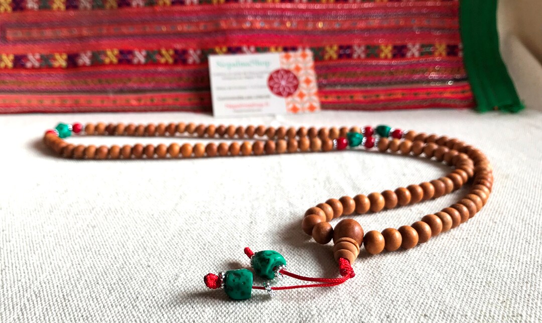 Tibetan Mala in Yellow Wood and Turquoise - Mala Rosary 108 Beads - Etsy