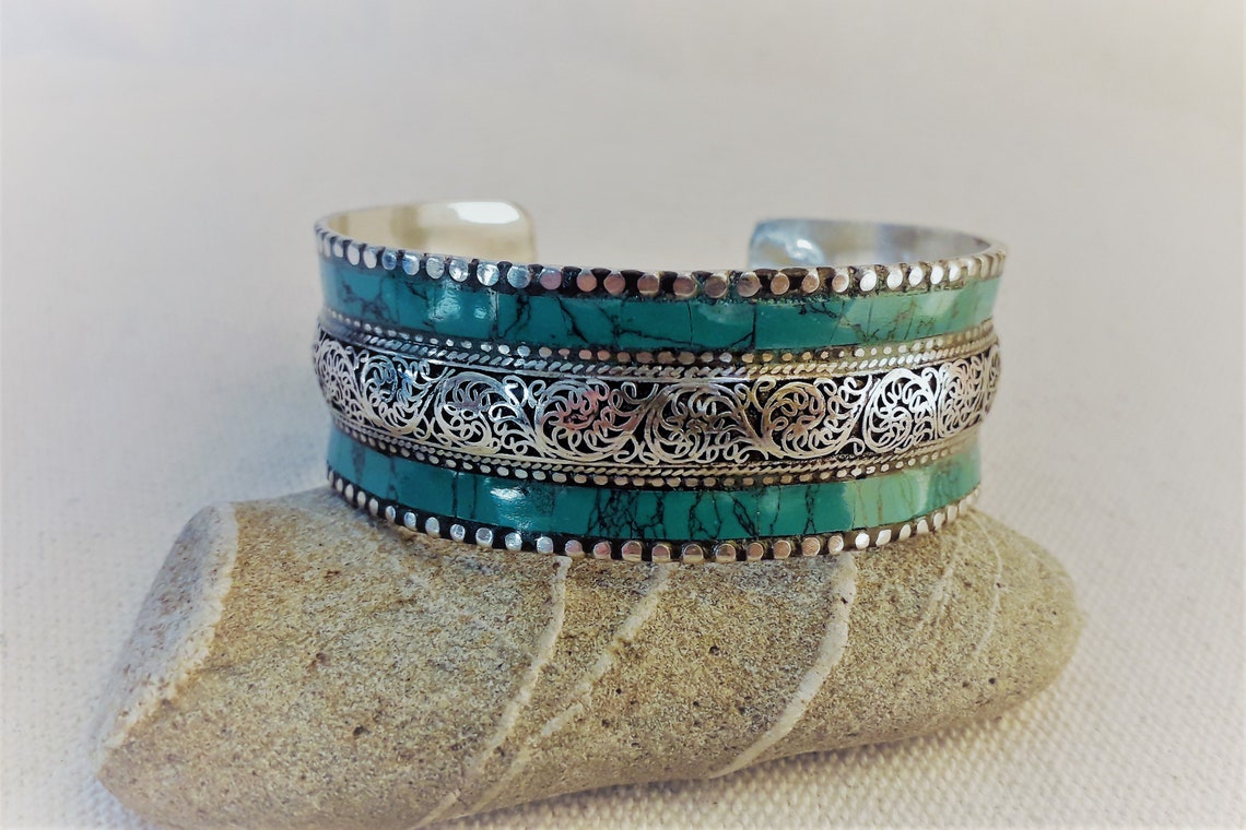 Cuff Bracelet Turquoise Blue Nepal - Etsy