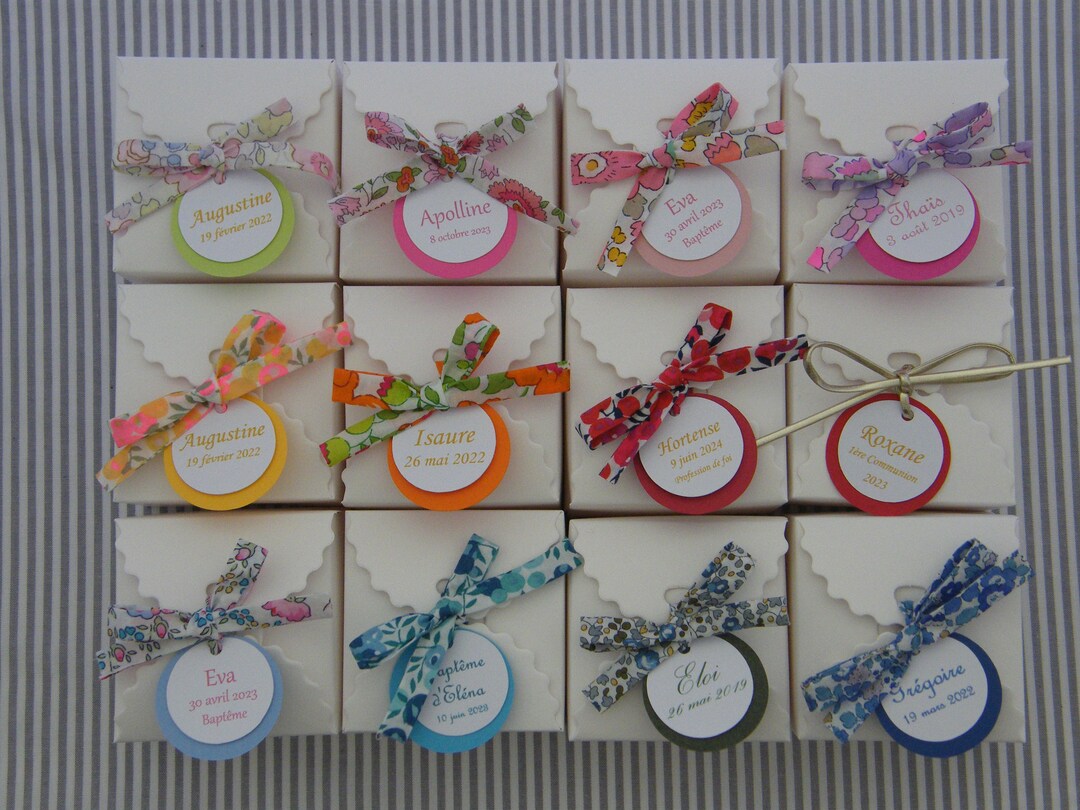 10 LIBERTY Ballotin Candy Boxes With Printed Labels, Baptism, Communion ...