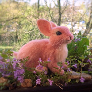 Fluffy PINK Fantasy BUNNY Figurine, Handmade Cute Easter Decor Bunny ...