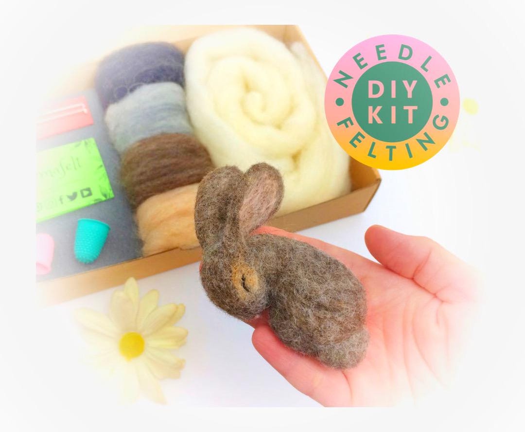 Bunny Needle Felting DIY Kit, Wool Rabbit Tutorial for Beginners Step ...