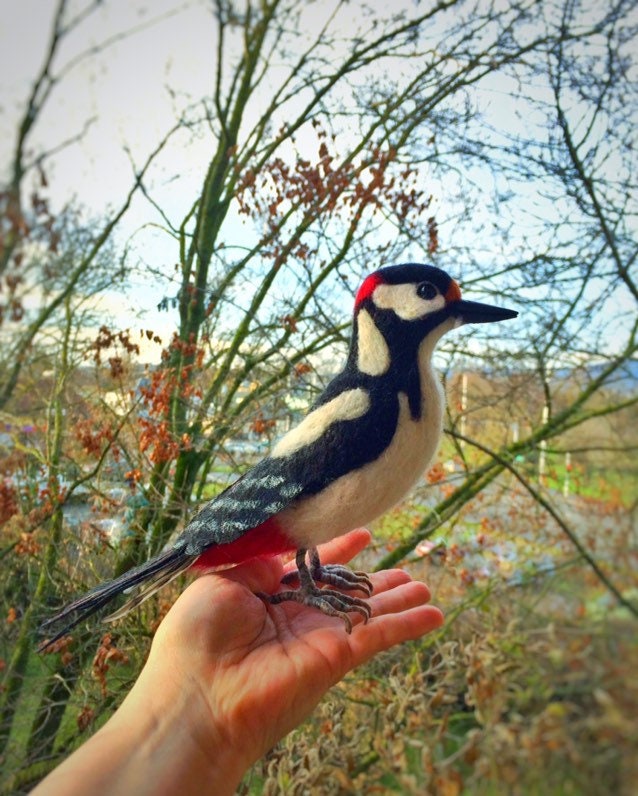 Realistic Woodpecker Decor Needle Felted Wool Forest Bird - Etsy