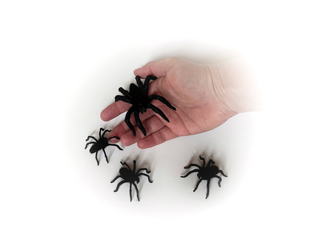 Halloween Web Decor Black Spider Set, Needle Felted Creepy Wool Horror ...
