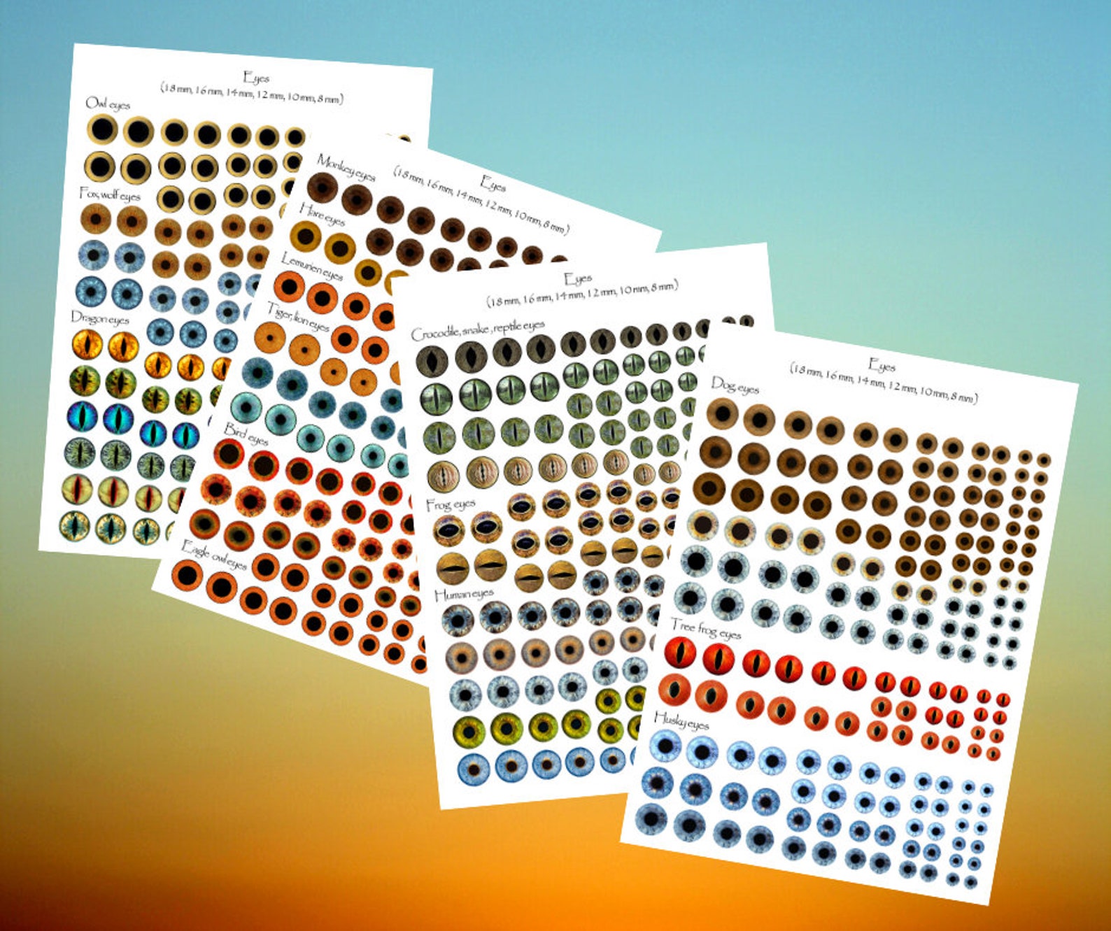 Printable Color Animal Eyes Collage Sheet to Handmade Dolls - Etsy