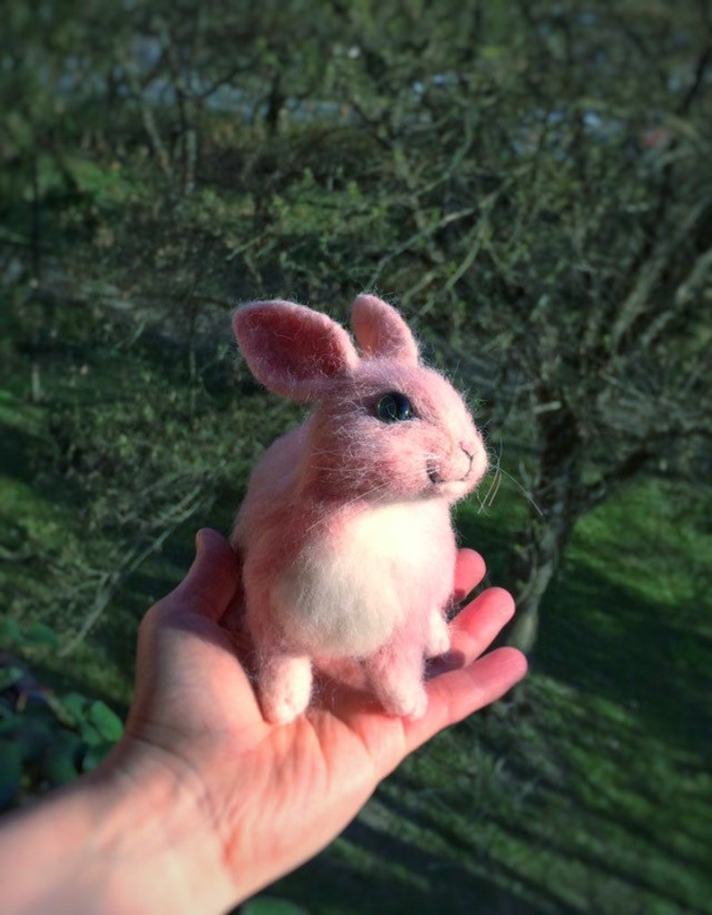 Fluffy PINK fantasy BUNNY figurine handmade cute little | Etsy