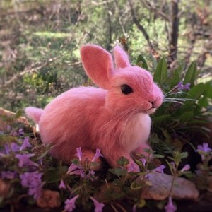 Fluffy PINK Fantasy BUNNY Figurine, Handmade Cute Easter Decor Bunny ...