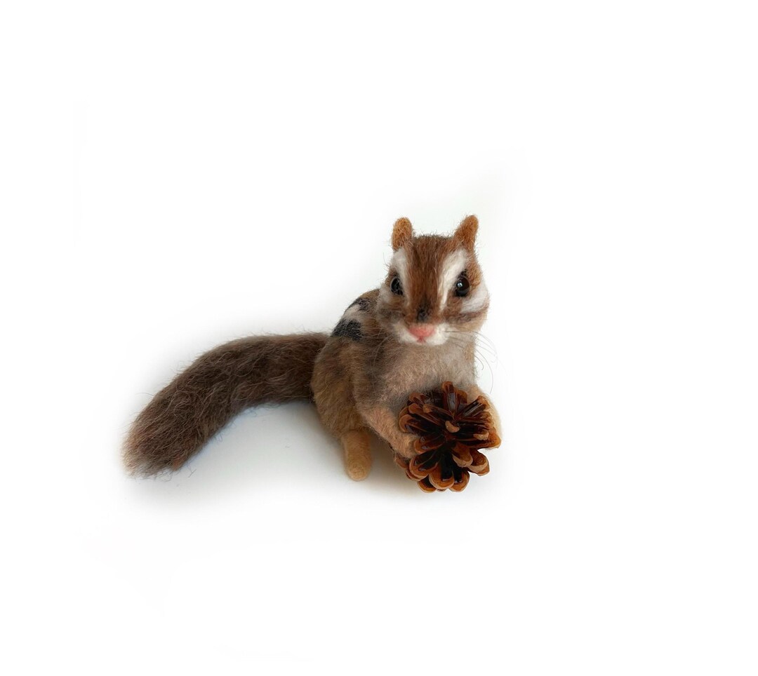 Needle Felted Wool Fluffy Chipmunk Sculpture: Christmas Decor Ornament ...